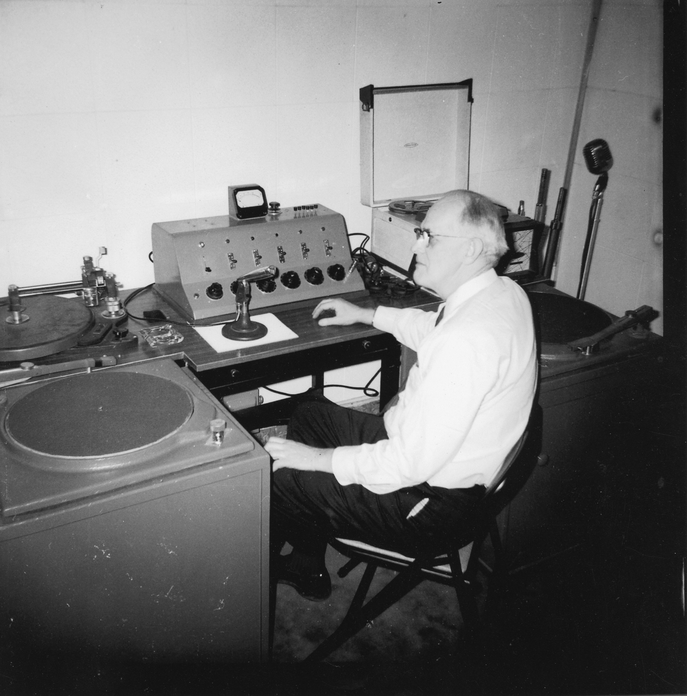 Radio engineer Joe Williams at WNBZ in Saranac Lake