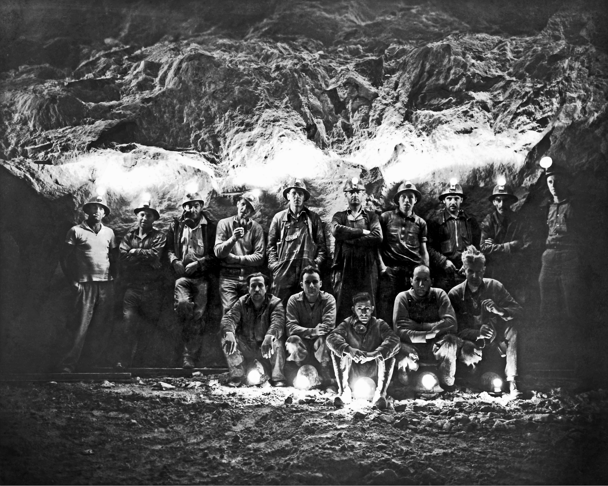 Masked selfie of underground electrician at Empire State Mines in Balmat