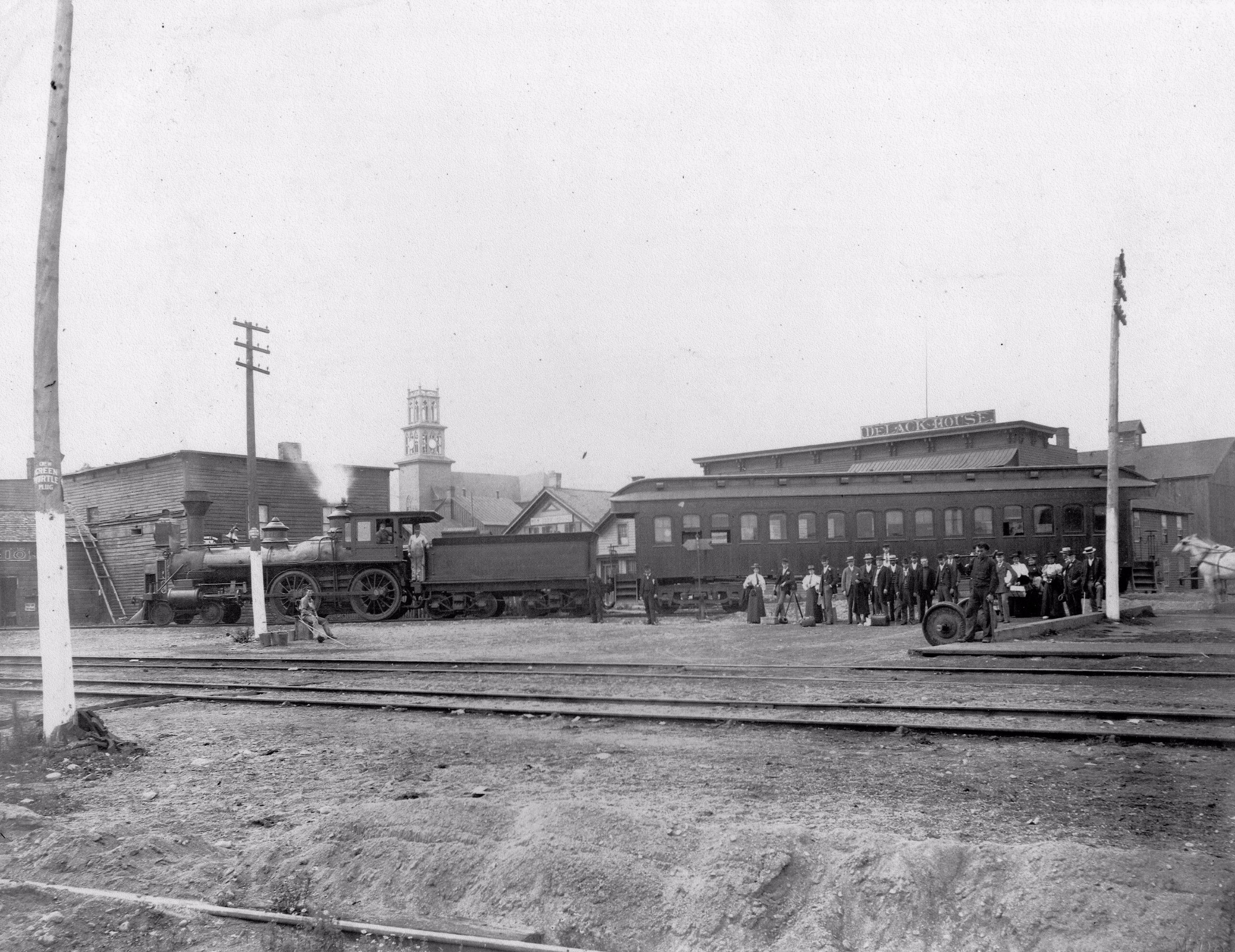 Train depot with passengers and train crew in Morristown