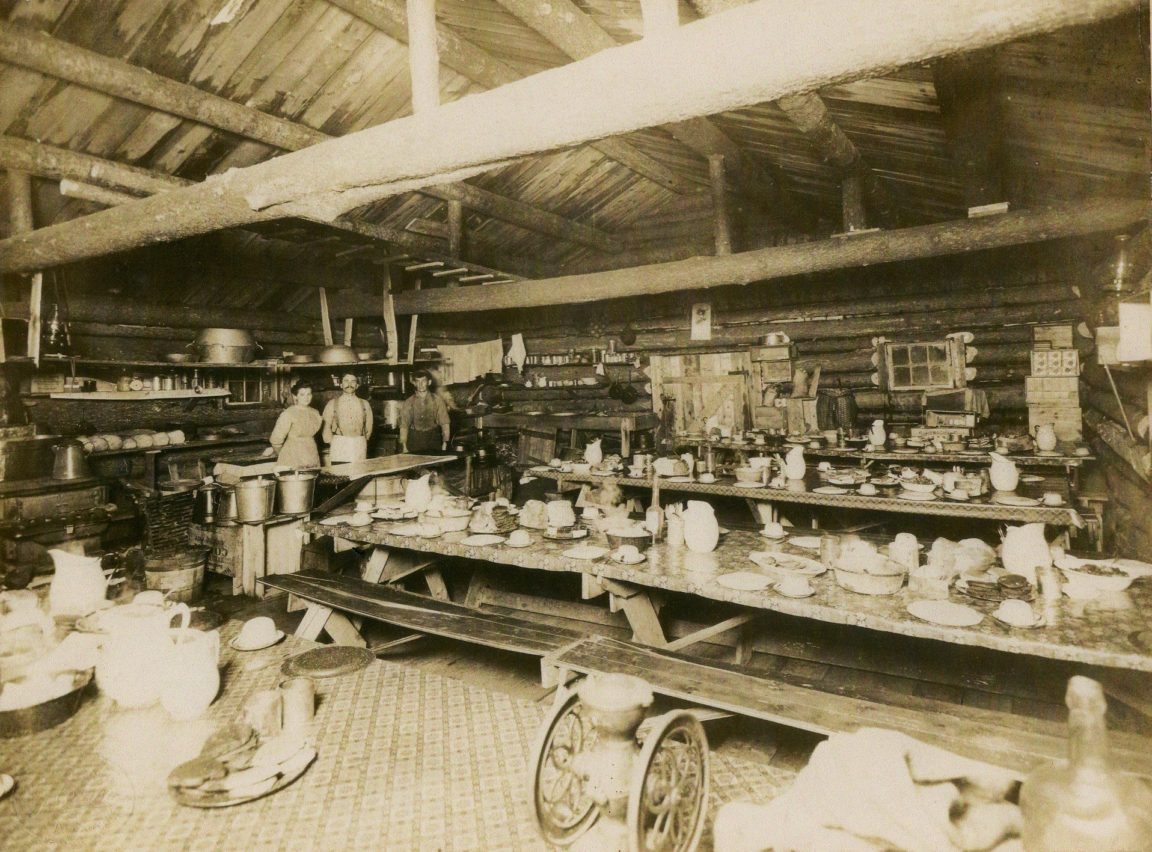 McKeever Logging Camp dining room before a meal in Harrisville