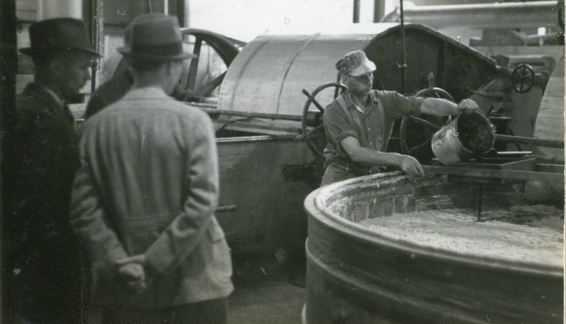 Stirring the pulp beater in the Newton Falls Paper Mill in Newton Falls