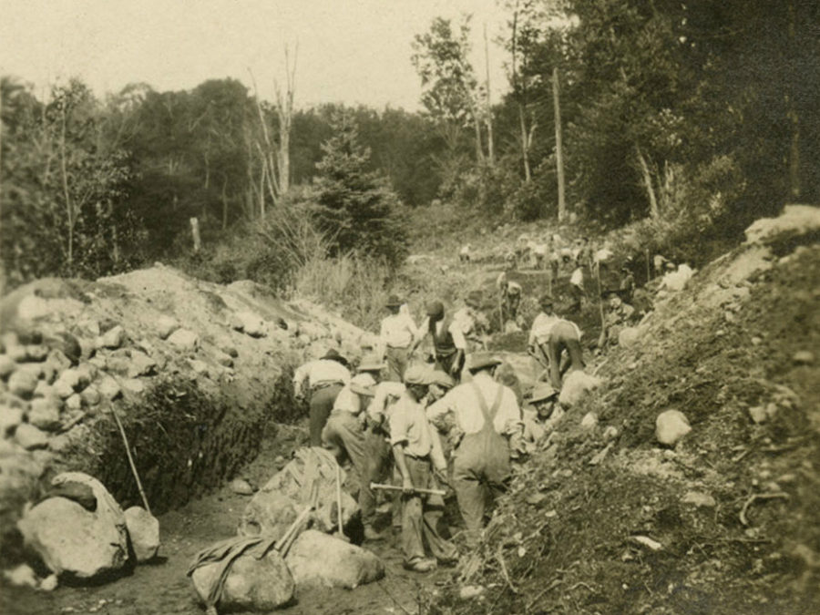 Soldiers digging a trench on Noonmark in Keene Valley
