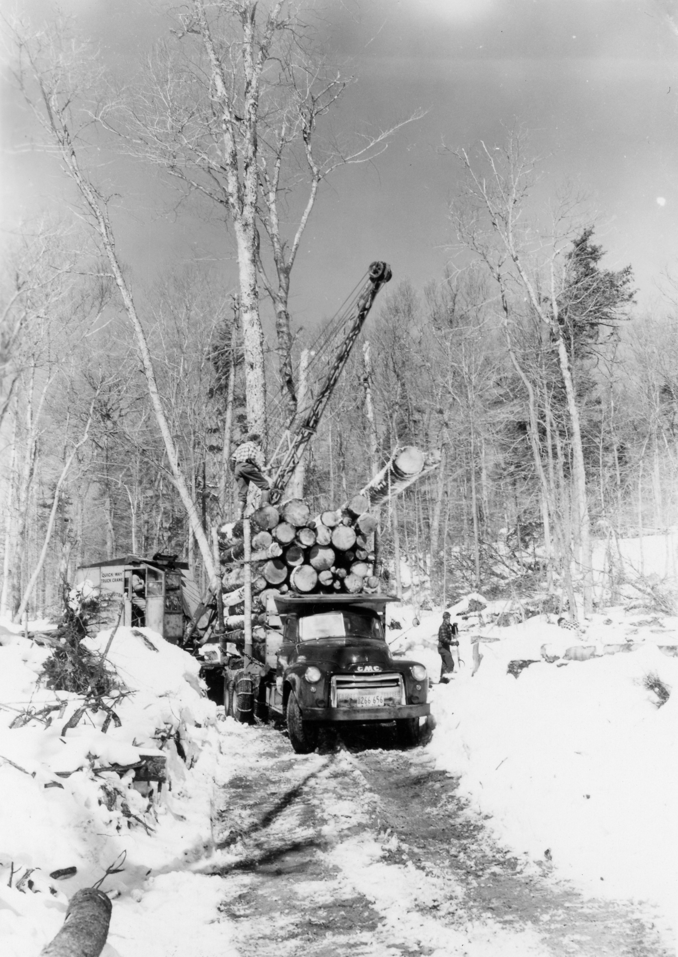 Clarence J. Strife’s logging operation in the Town of Webb in the 1950s
