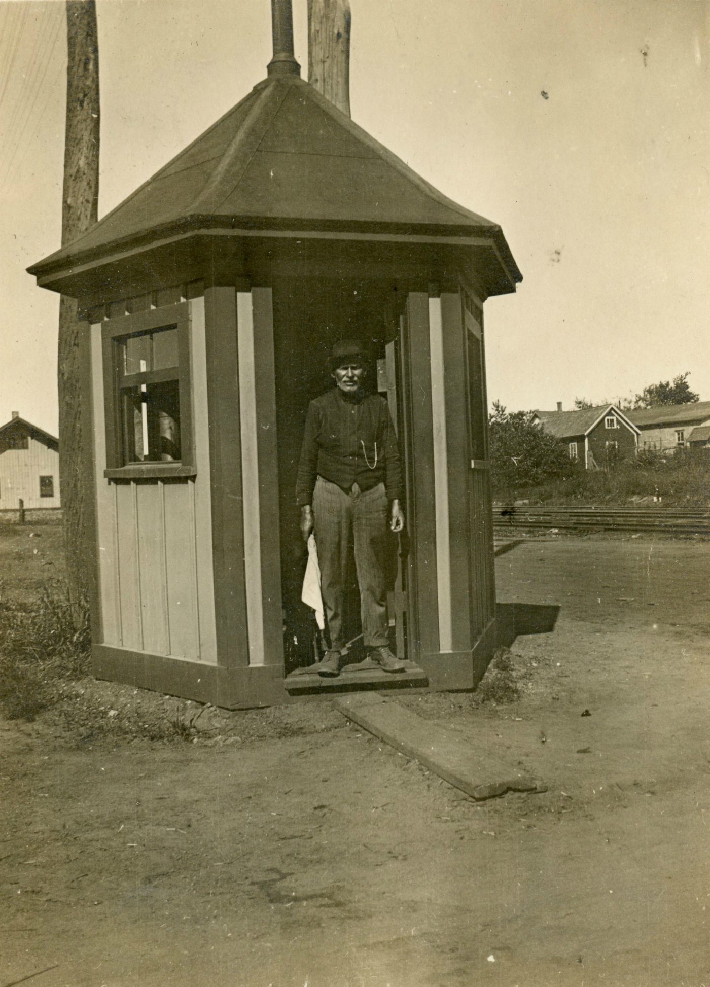 Railroad crossing flagman McCarthy in De Kalb Junction