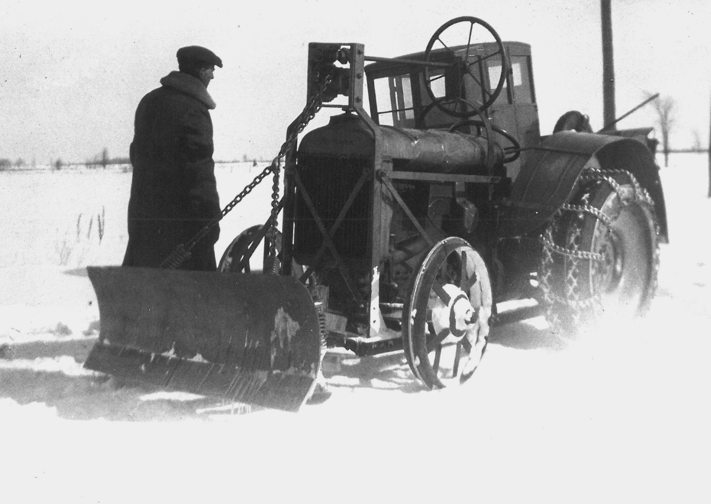 Fordson Farm tractor rigged for snow plowing in Canton