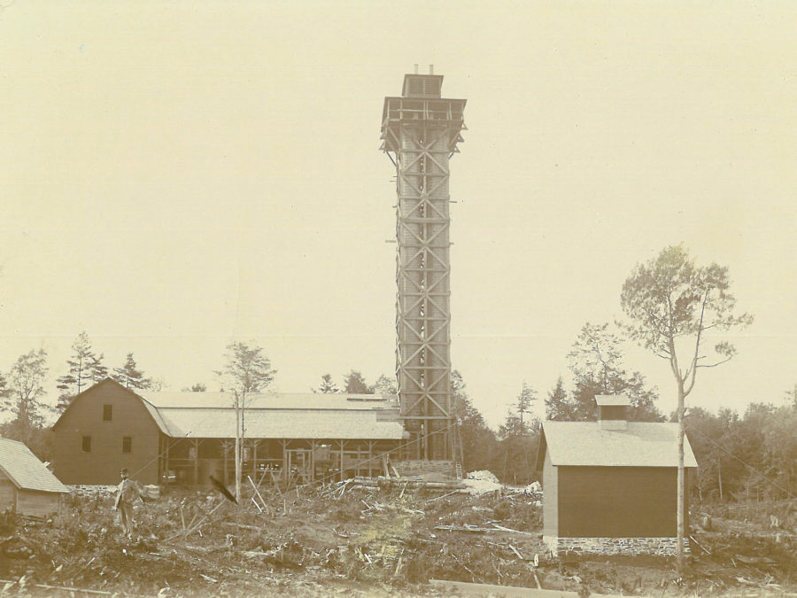Diana Paper Mill exterior and smokestacks in Harrisville