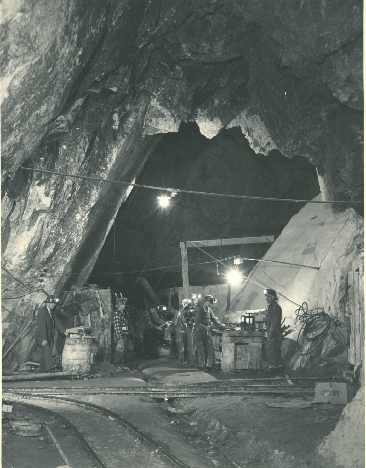 Workers inside the Number 2 1/2 talc mine in Talcville