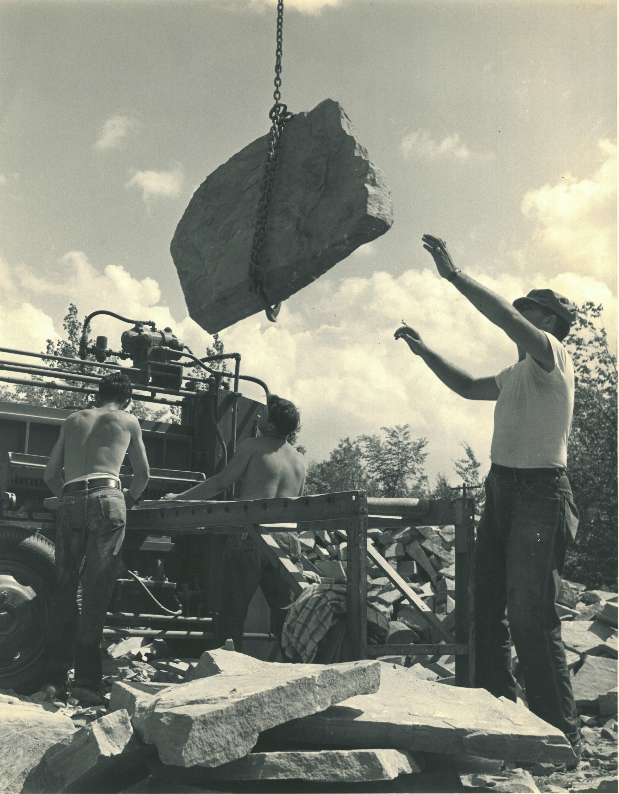 Quarry workers moving sandstone in Hannawa Falls