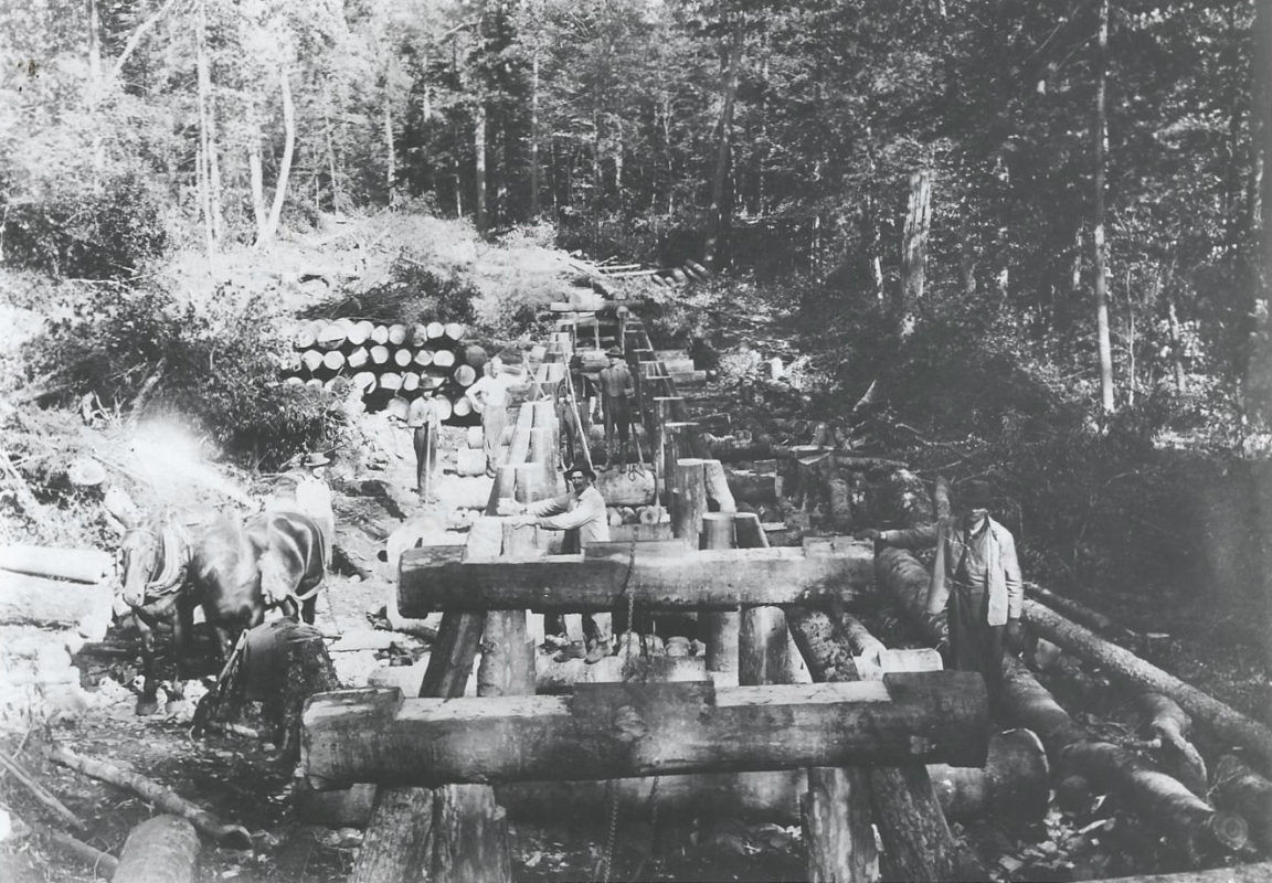 Building a trestle bridge for logging railroad in Cranberry Lake