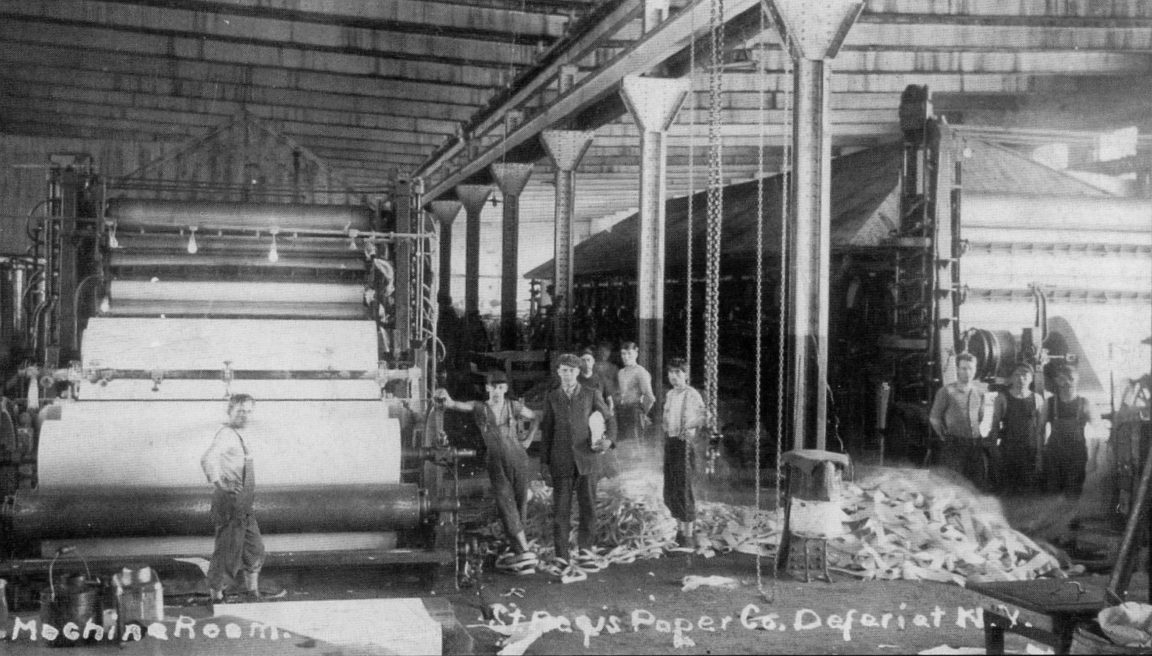 Inside the machine room of the St. Regis Paper Company mill in Deferiet