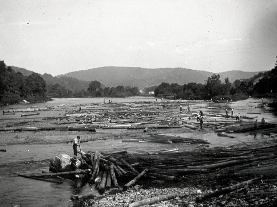 Building a trestle bridge for logging railroad in Cranberry Lake
