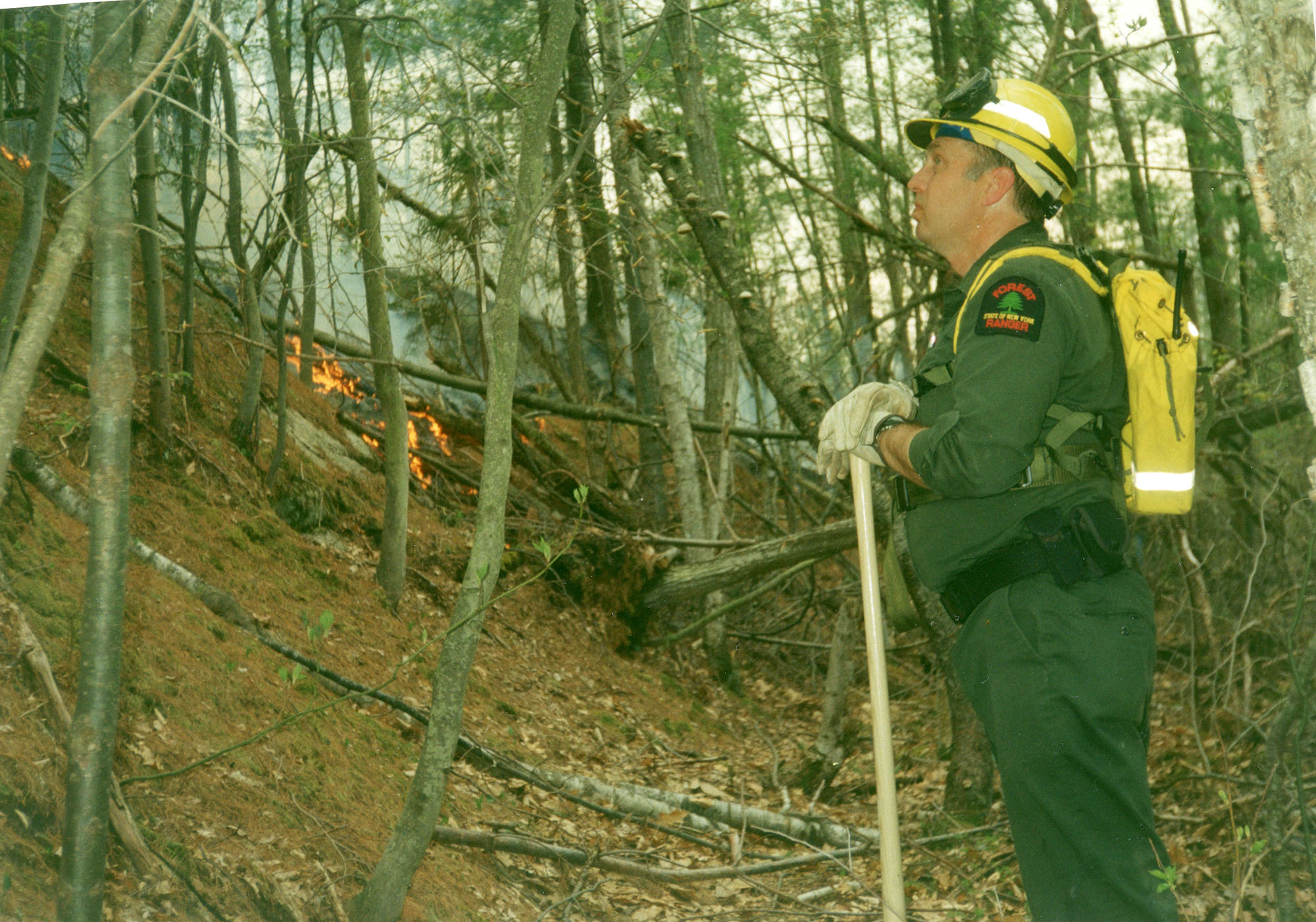 Forest ranger at the site of a wildfire in Rossie