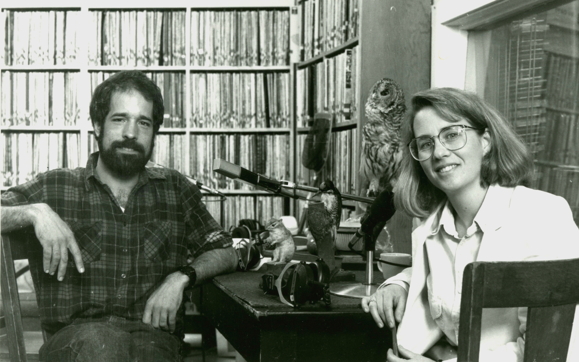 Curt Stager and Martha Foley in the record room at NCPR in Canton
