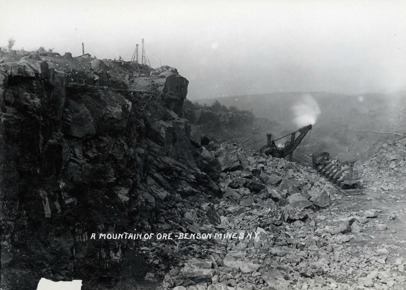 A mountain of ore in the pit at Benson Mines