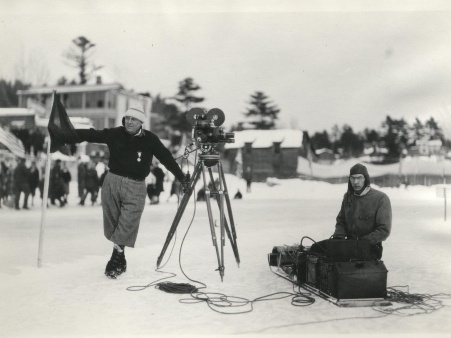 Ethel Clayton shooting silent film serial in Saranac Lake