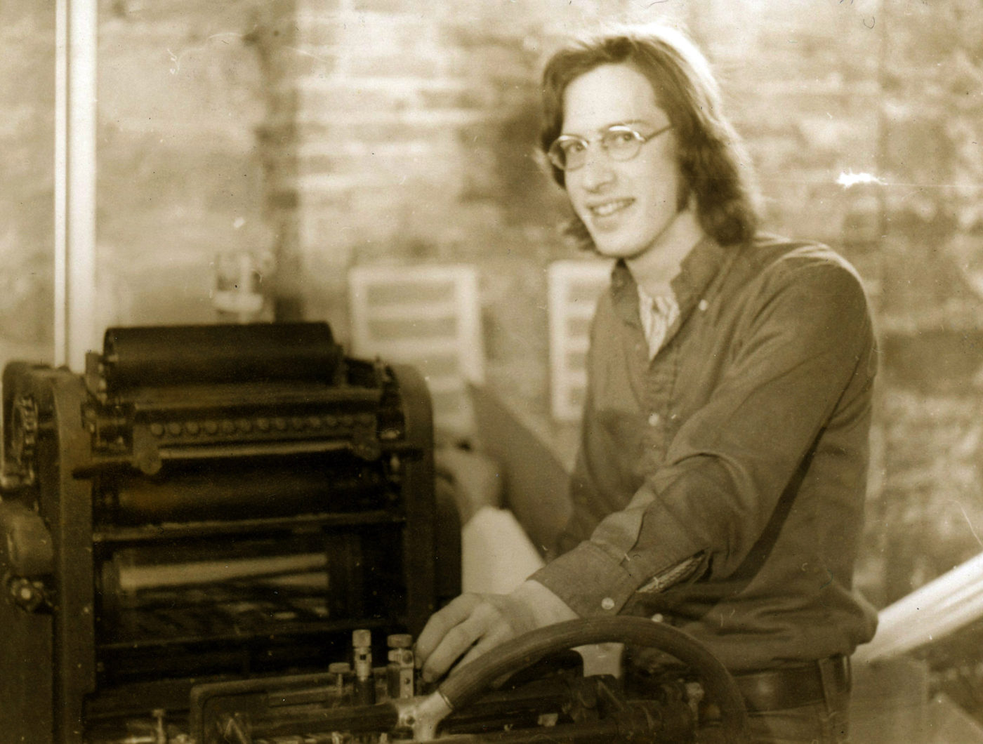 Dale Hobson with printing press