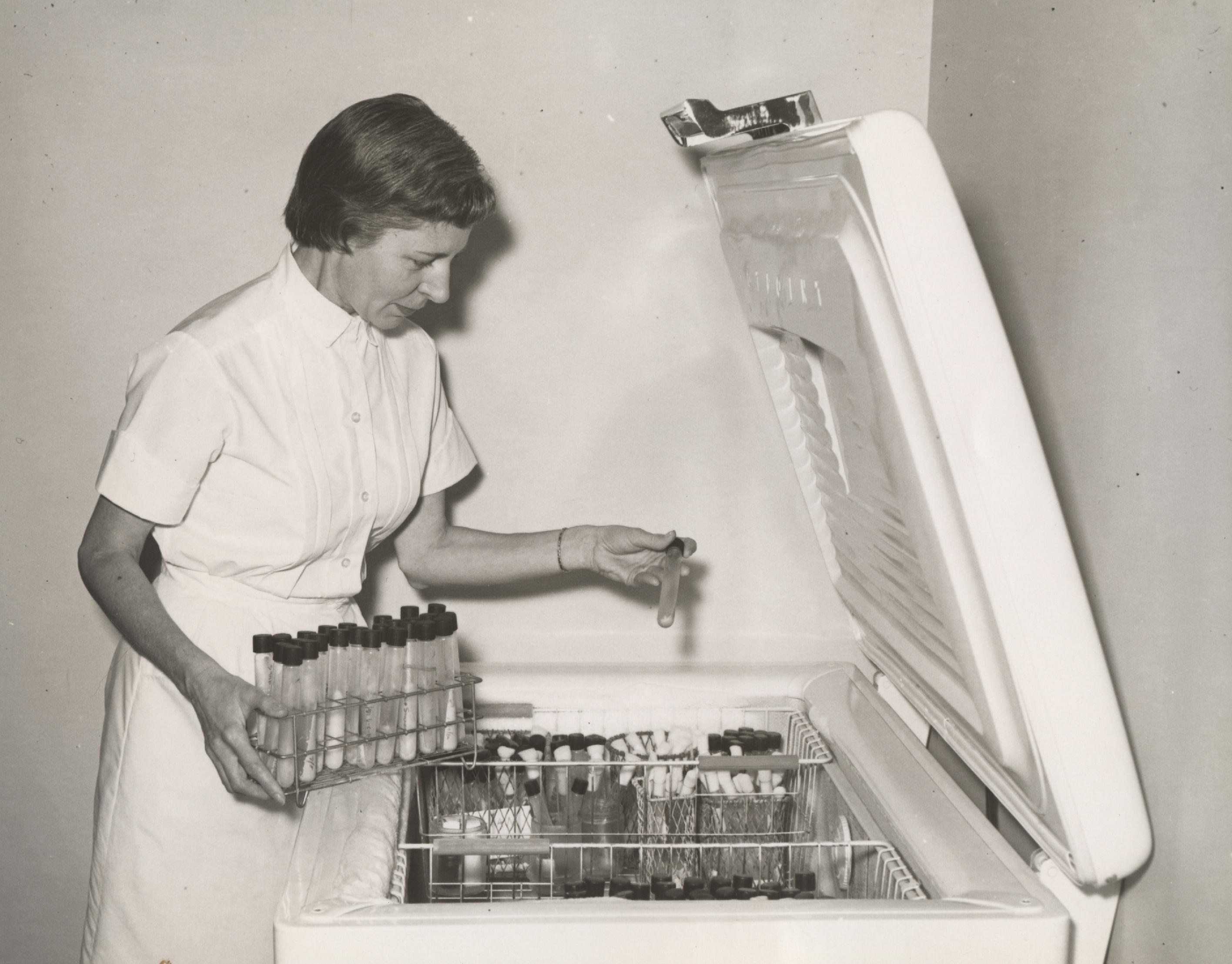 Refrigerating test tubes at Ray Brook Sanatorium in Saranac Lake