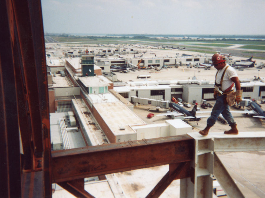 Mohawk ironworkers look out over the NYC skyline