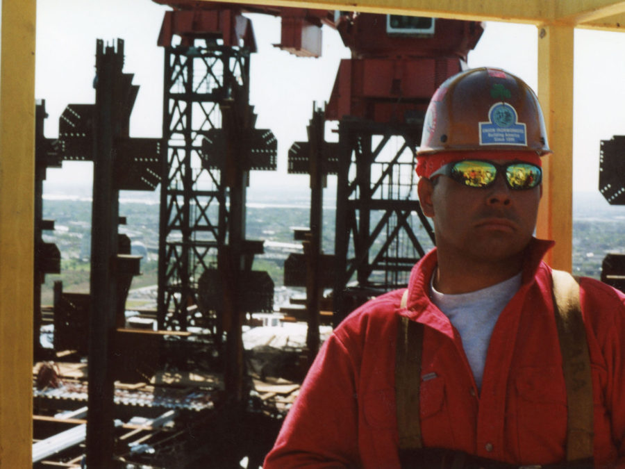 Mohawk ironworkers look out over the NYC skyline